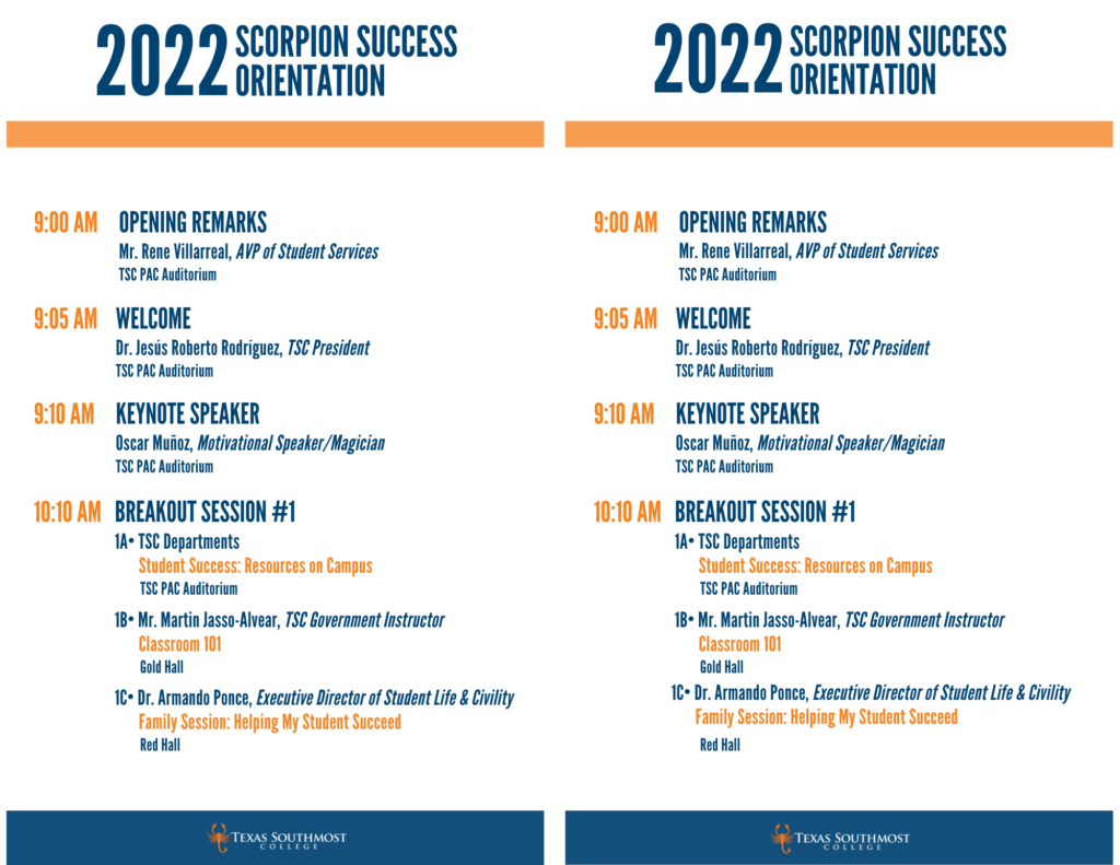 Fall 2022 Scorpion Success Orientation - Texas Southmost College News